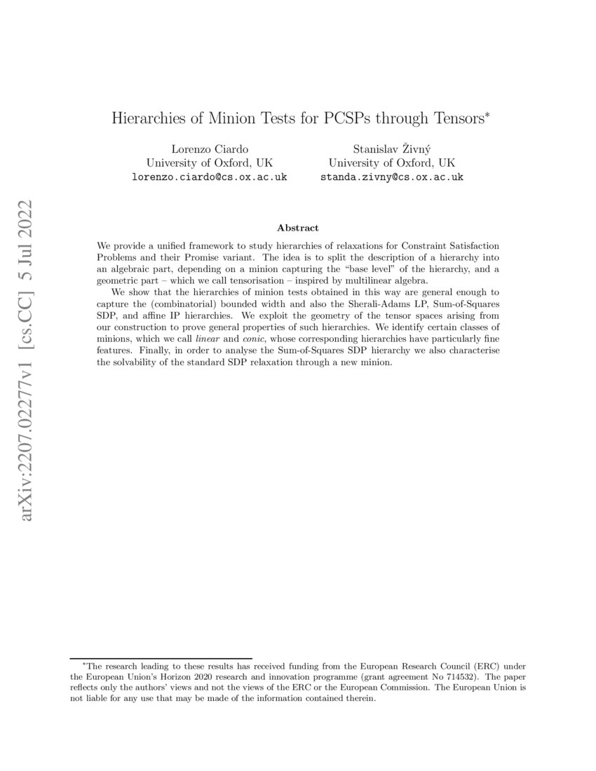 Hierarchies of Minion Tests for PCSPs through Tensors | DeepAI