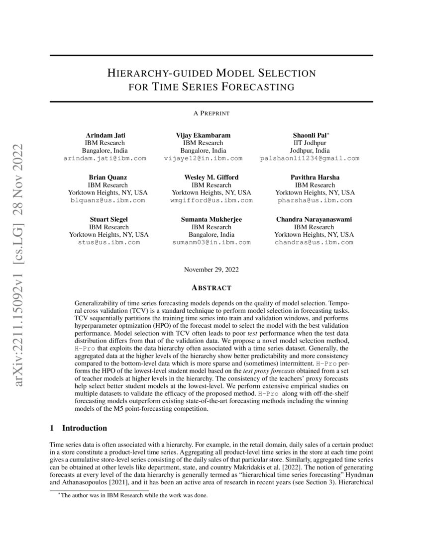 Hierarchy Guided Model Selection For Time Series Forecasting Deepai