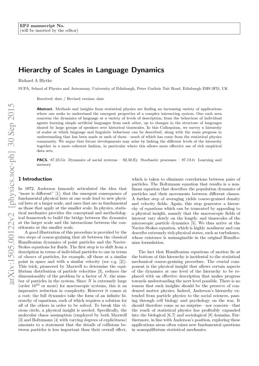 Hierarchy of Scales in Language Dynamics | DeepAI
