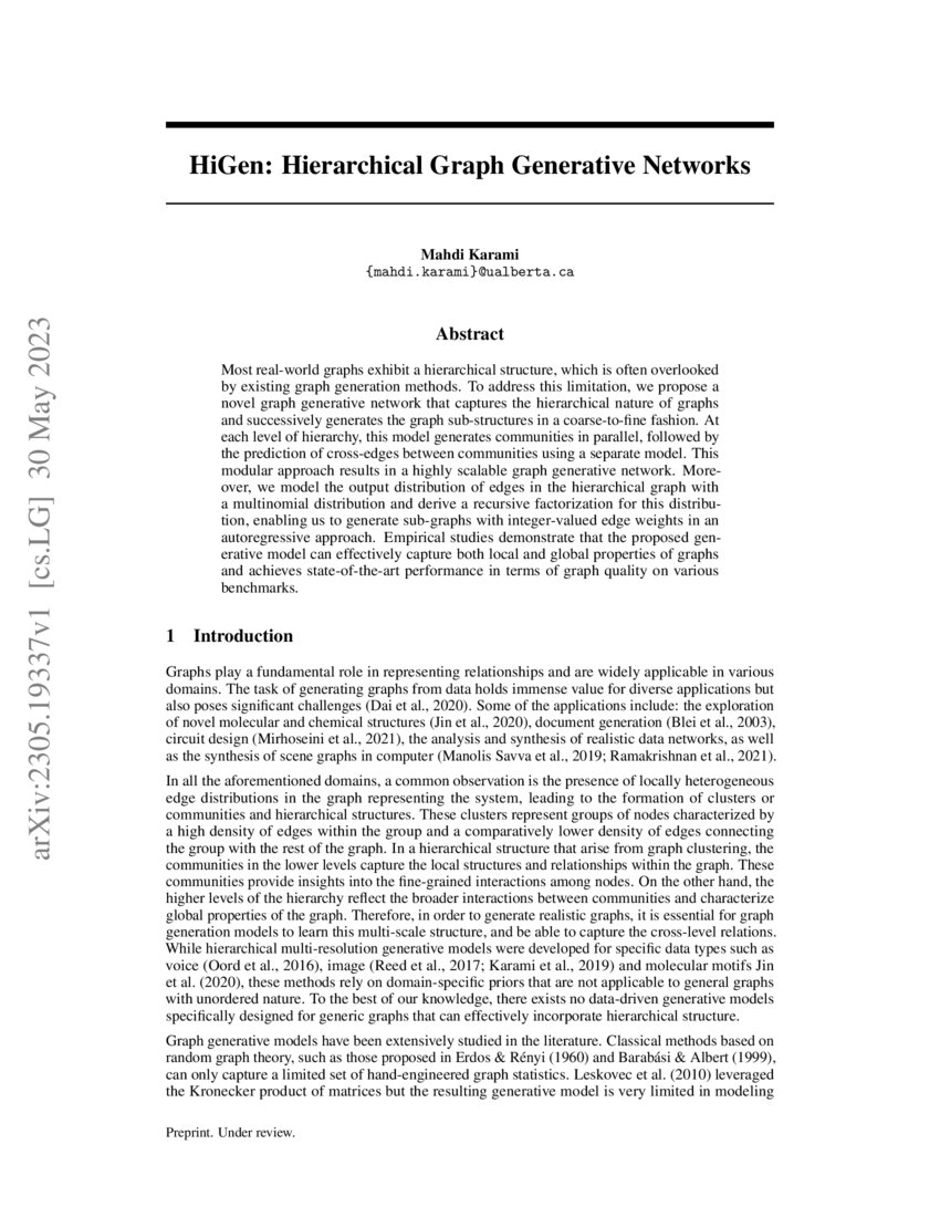 HiGen: Hierarchical Graph Generative Networks | DeepAI