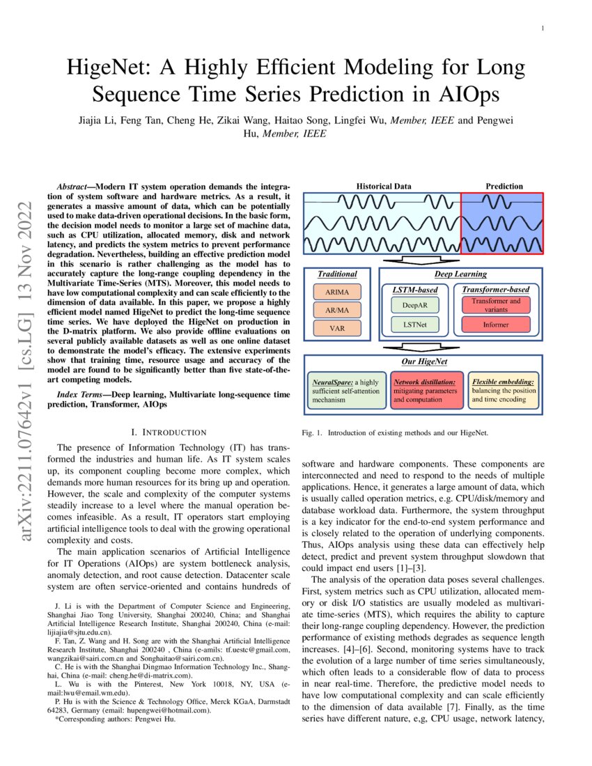 HigeNet: A Highly Efficient Modeling for Long Sequence Time Series Prediction in AIOps | DeepAI