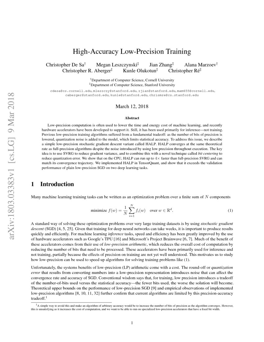 High-Accuracy Low-Precision Training | DeepAI