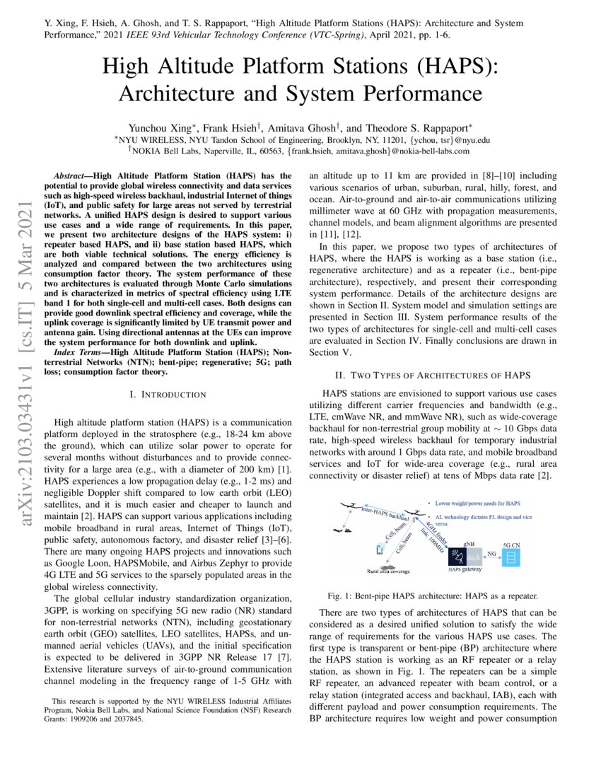 High Altitude Platform Stations Haps Architecture And System