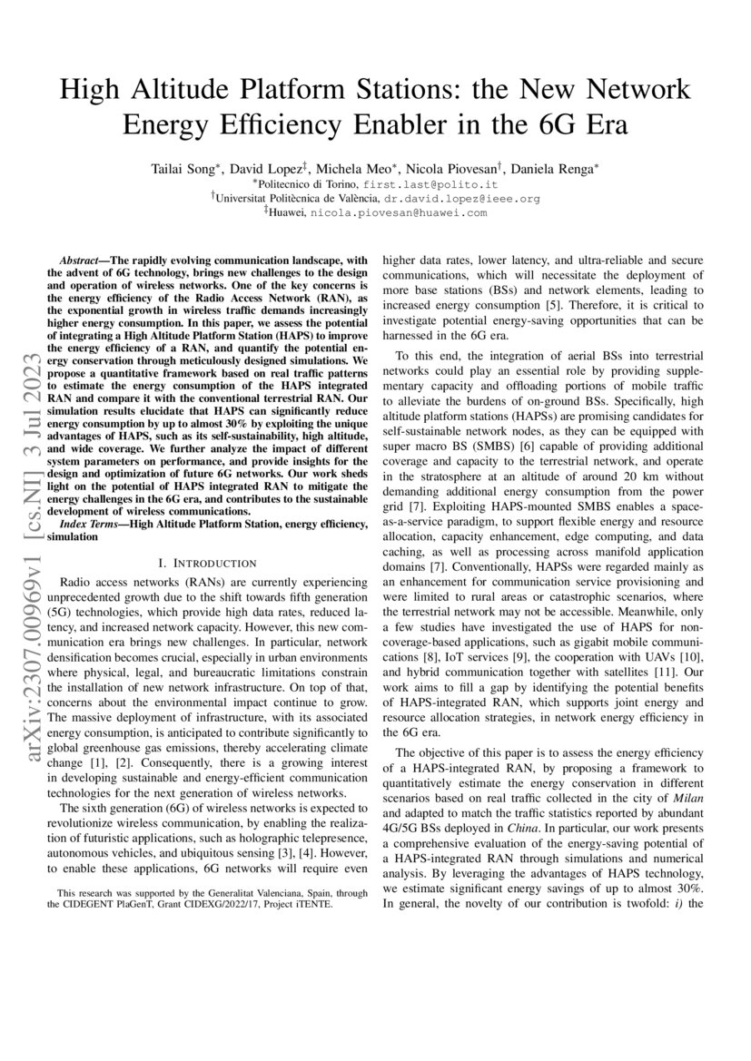 High Altitude Platform Stations: the New Network Energy Efficiency ...