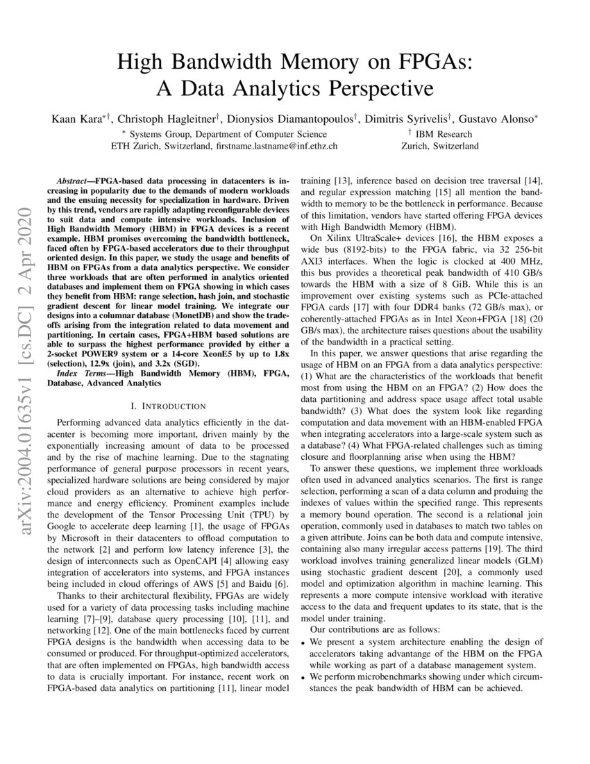 High Bandwidth Memory on FPGAs: A Data Analytics Perspective | DeepAI