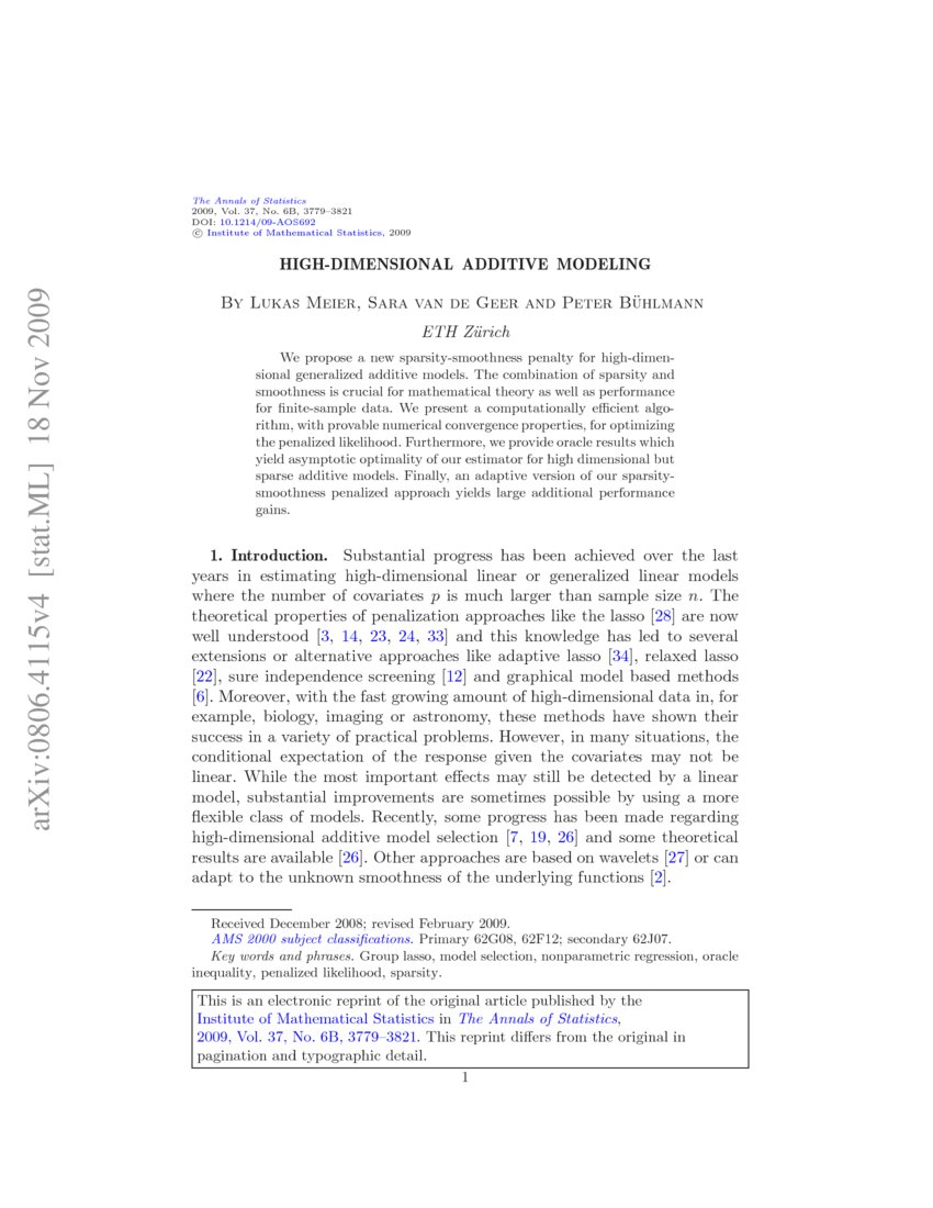 High-dimensional additive modeling | DeepAI