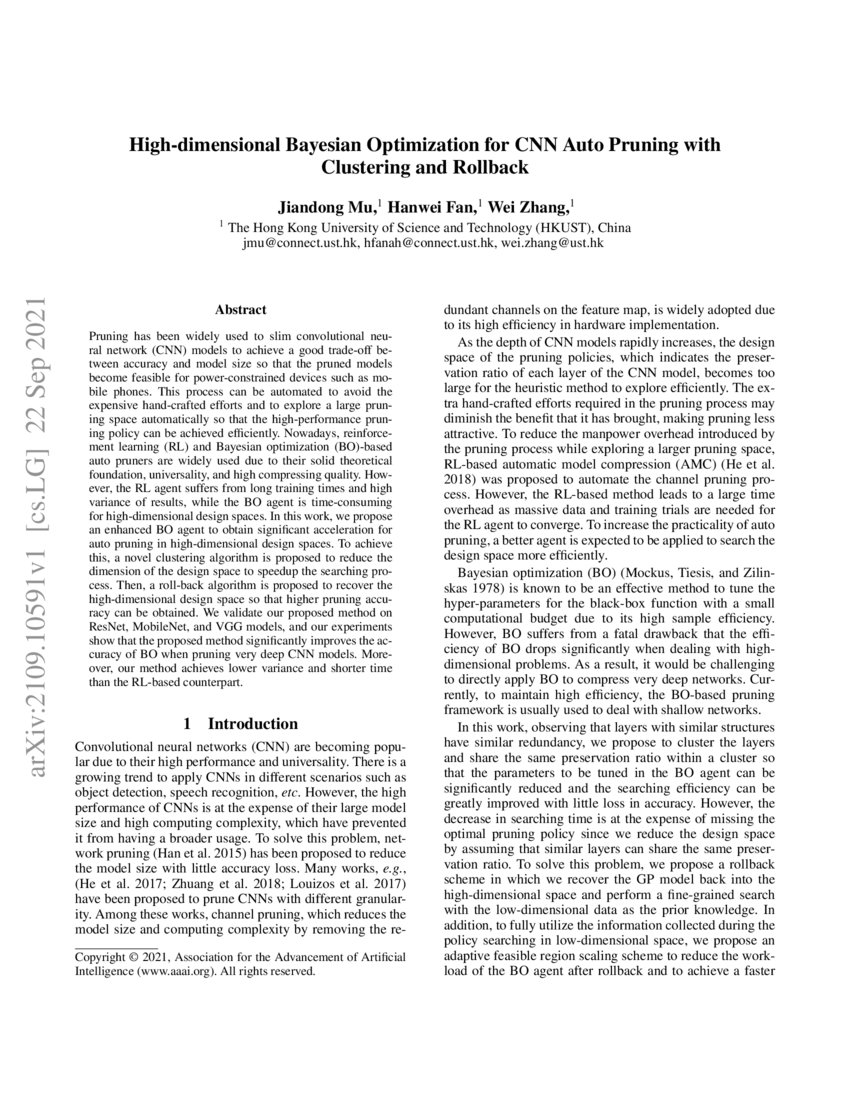 High Dimensional Bayesian Optimization For Cnn Auto Pruning With Clustering And Rollback Deepai