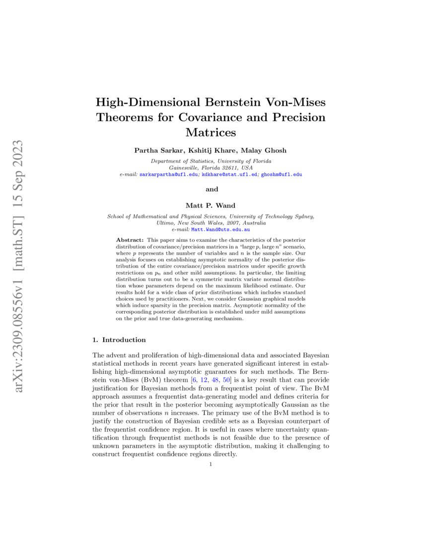 High-Dimensional Bernstein Von-Mises Theorems for Covariance and Precision Matrices | DeepAI