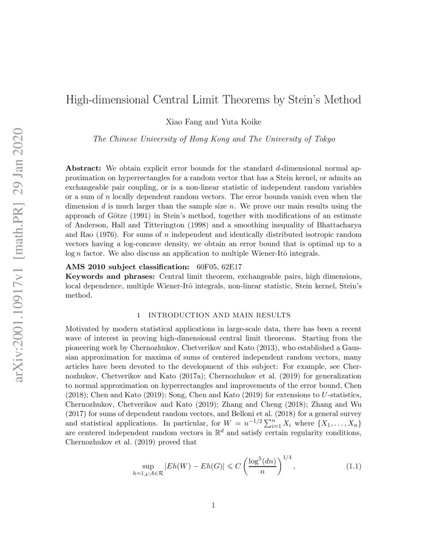 High-dimensional Central Limit Theorems by Stein's Method | DeepAI