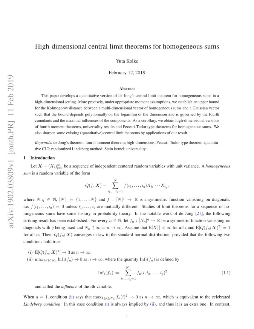 High-dimensional central limit theorems for homogeneous sums | DeepAI