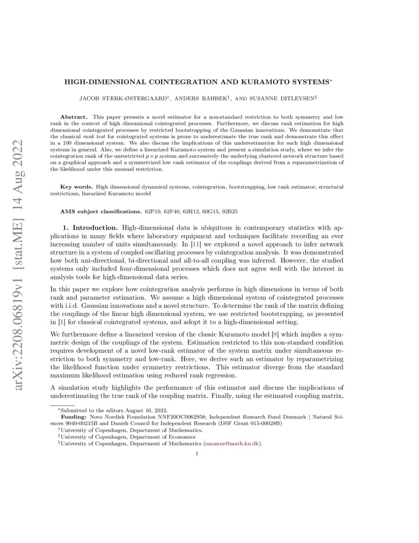 High-dimensional cointegration and Kuramoto systems | DeepAI