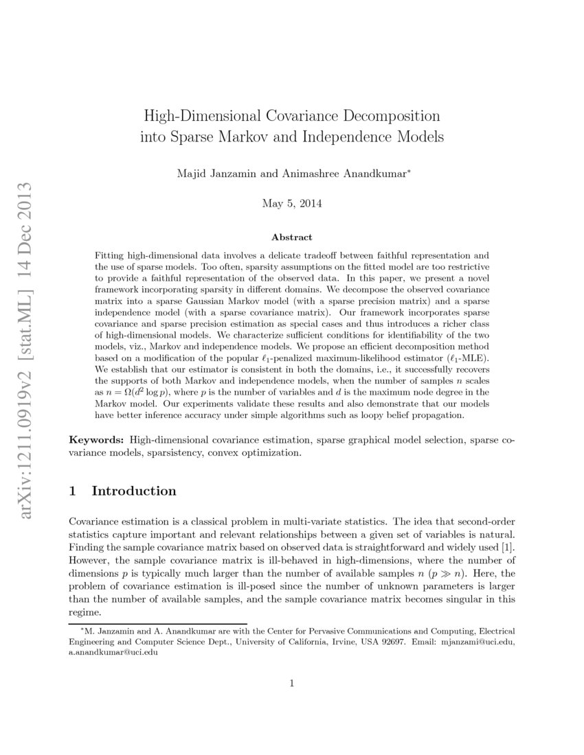 High-Dimensional Covariance Decomposition into Sparse Markov and Independence Models | DeepAI