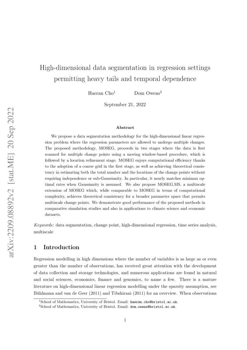 High-dimensional data segmentation in regression settings permitting ...