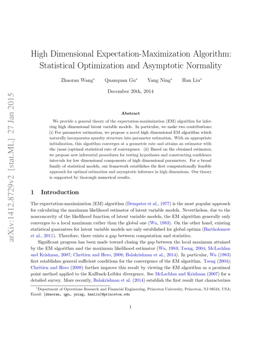 High Dimensional Expectation Maximization Algorithm Statistical Optimization And Asymptotic 