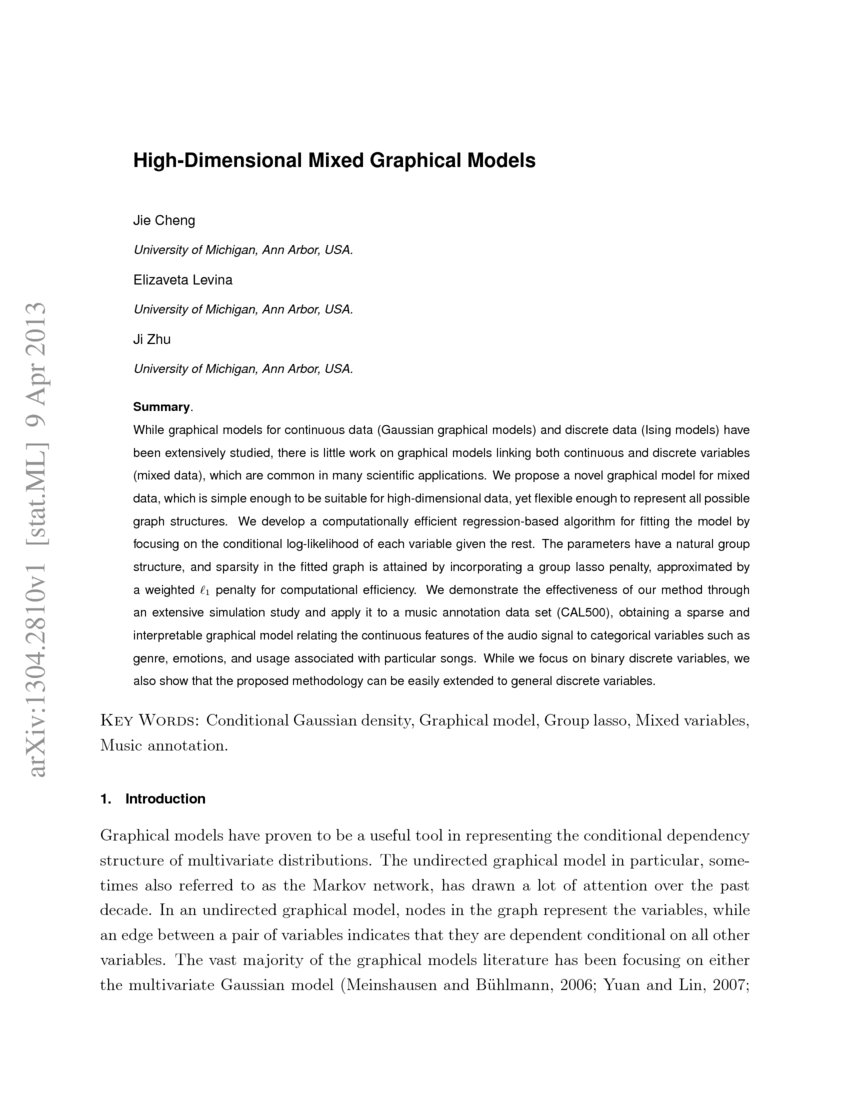 High-dimensional Mixed Graphical Models | DeepAI