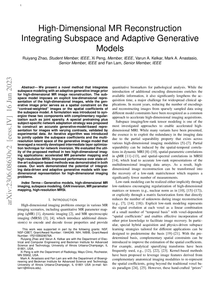 High Dimensional Mr Reconstruction Integrating Subspace And Adaptive Generative Models Deepai