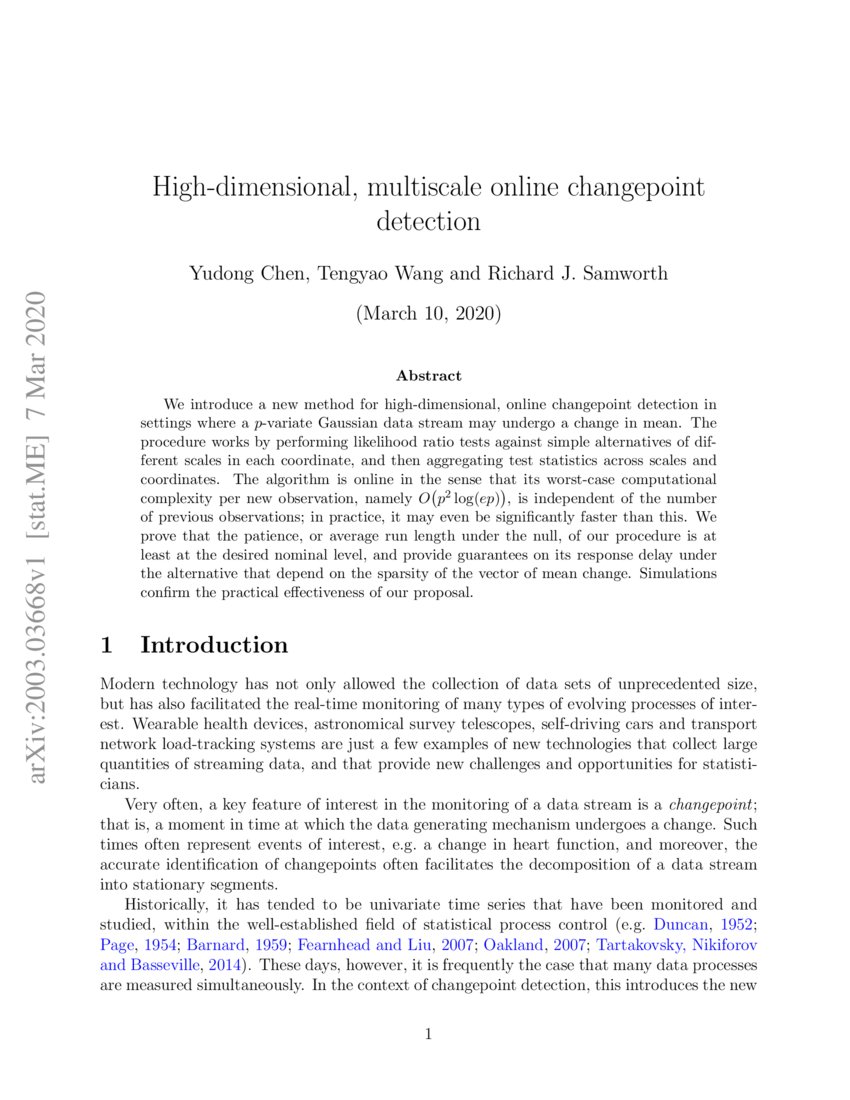 High-dimensional, multiscale online changepoint detection | DeepAI