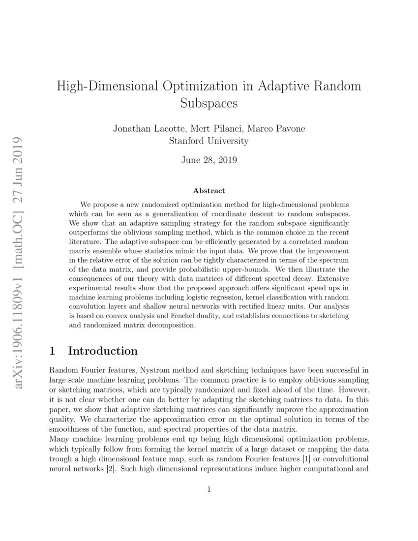 High Dimensional Optimization In Adaptive Random Subspaces Deepai