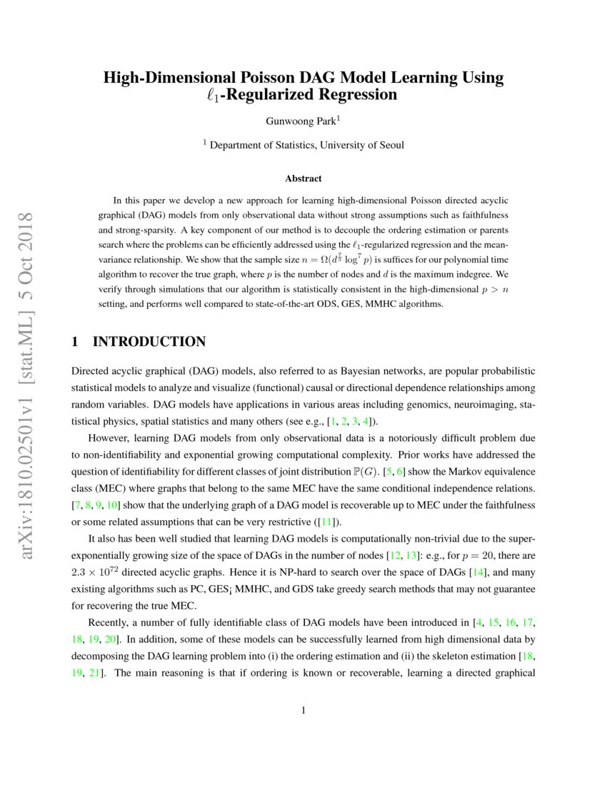 High-Dimensional Poisson DAG Model Learning Using ℓ_1-Regularized Regression | DeepAI