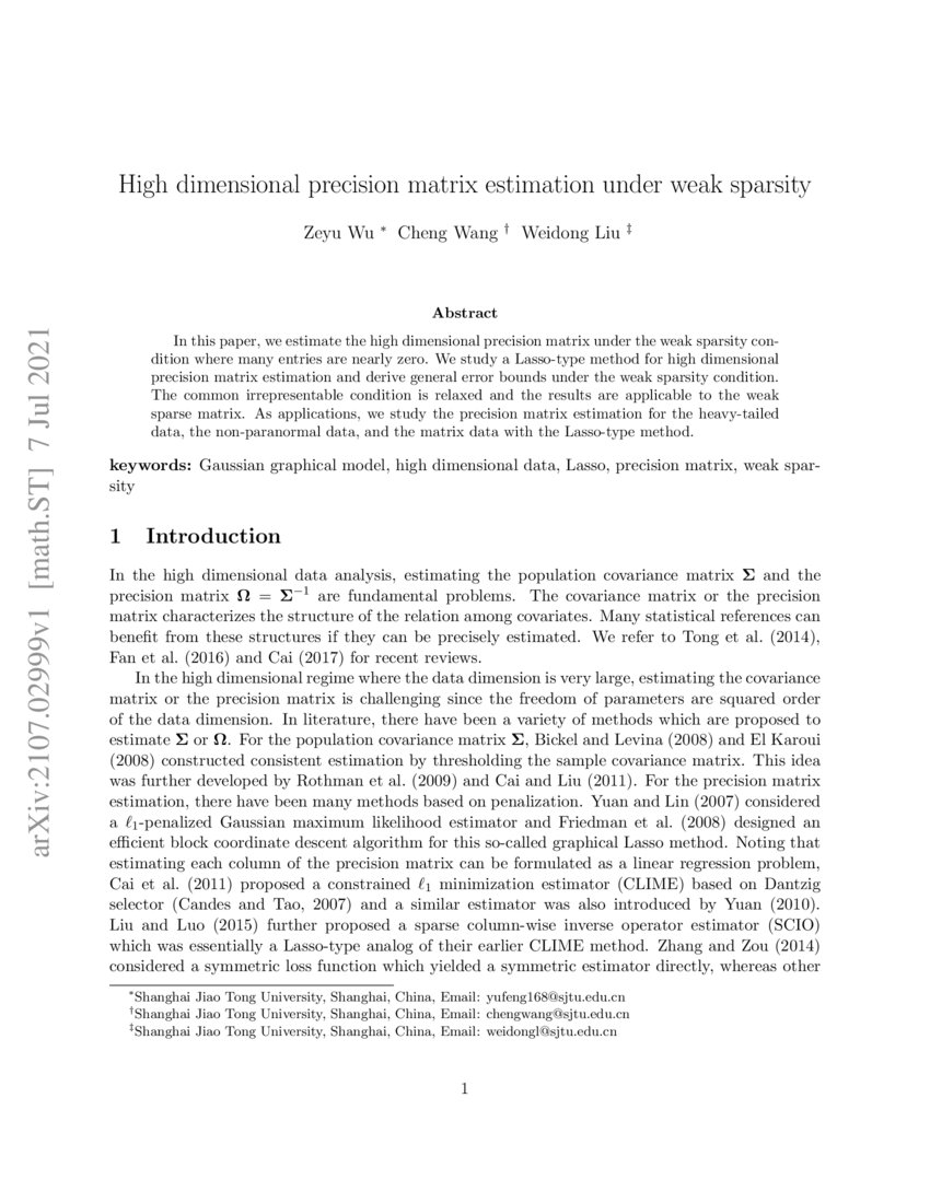 High Dimensional Precision Matrix Estimation Under Weak Sparsity Deepai