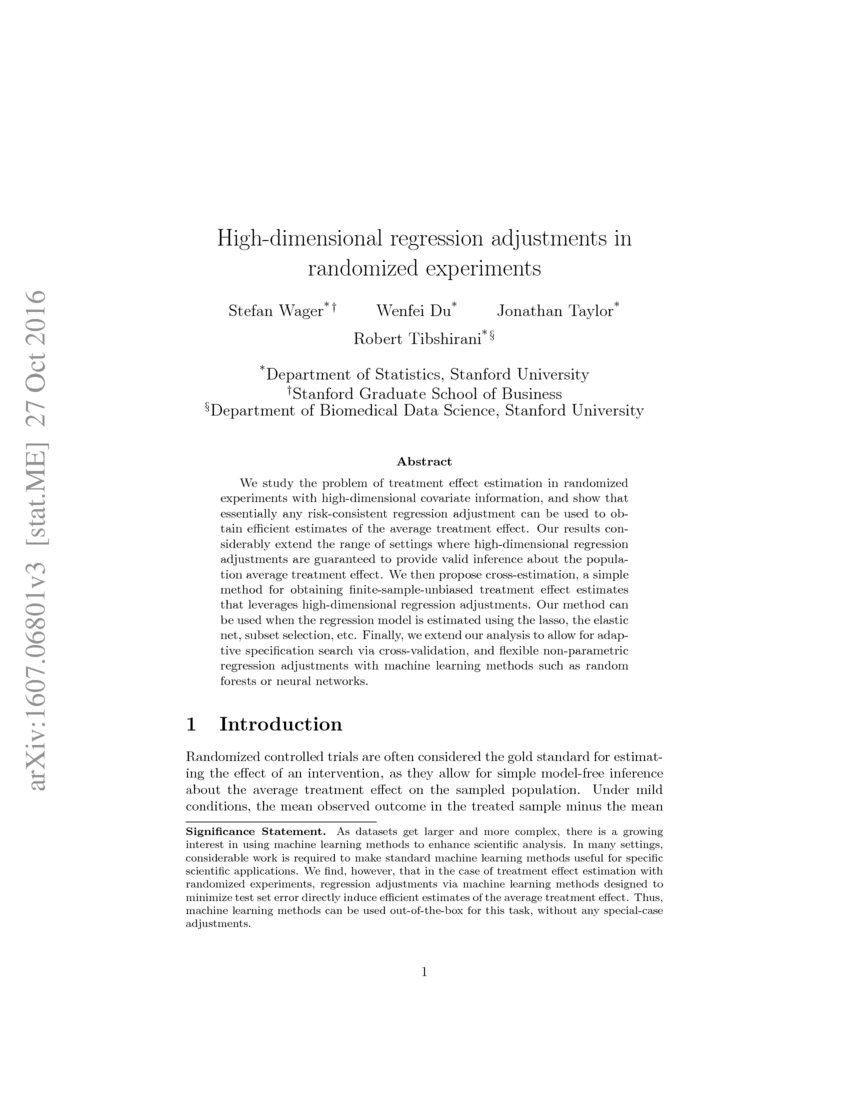 High-dimensional regression adjustments in randomized experiments | DeepAI