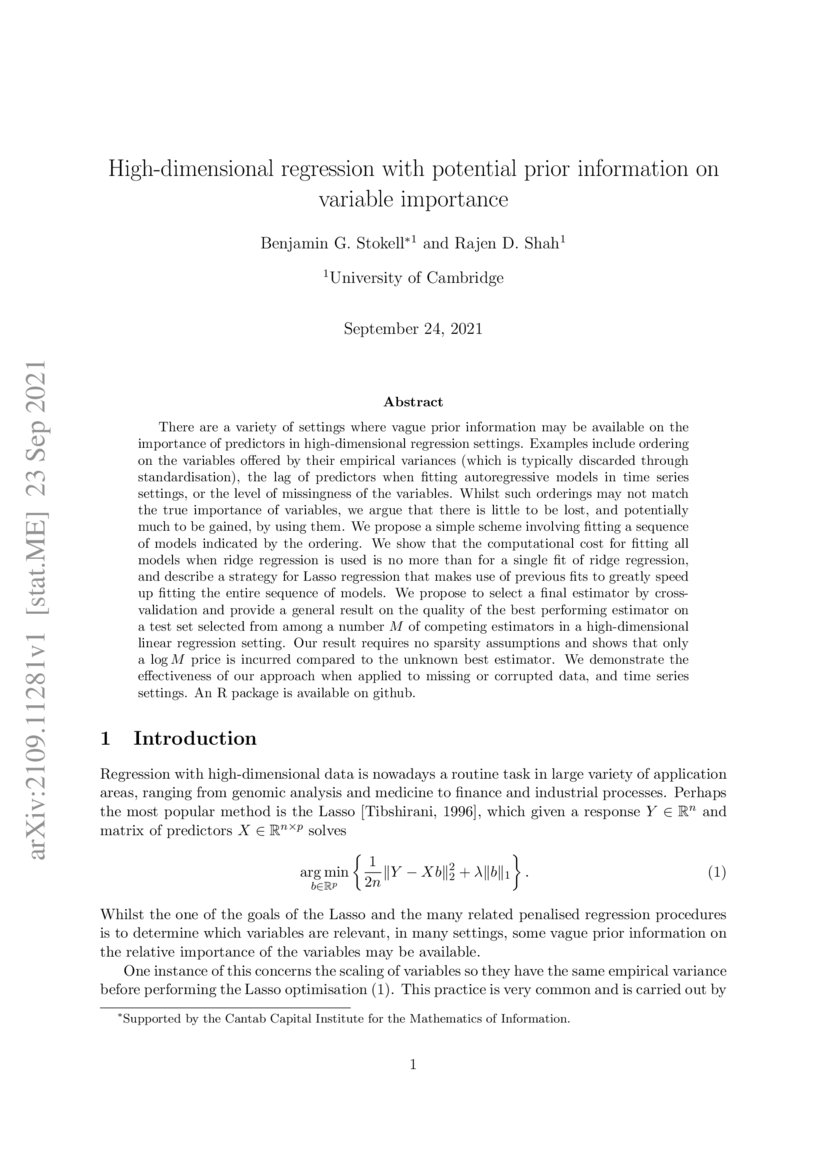 High-dimensional regression with potential prior information on variable importance | DeepAI