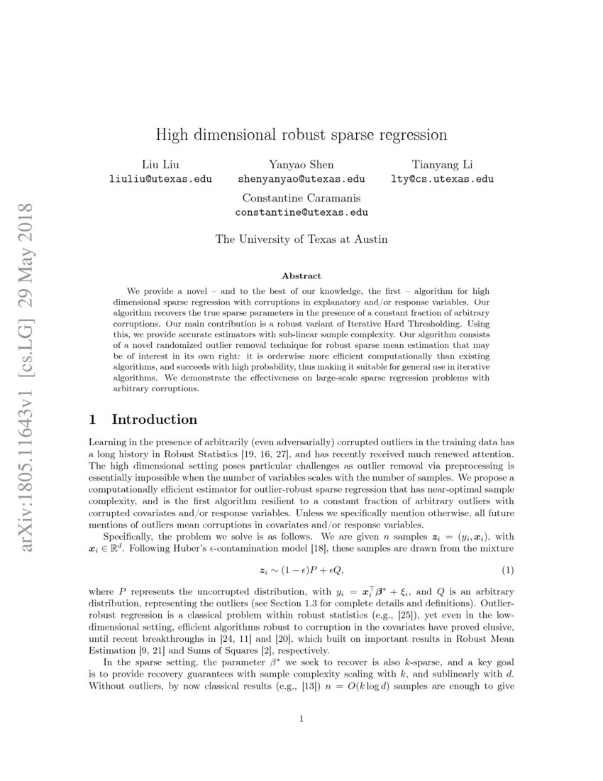 High Dimensional Robust Sparse Regression Deepai 