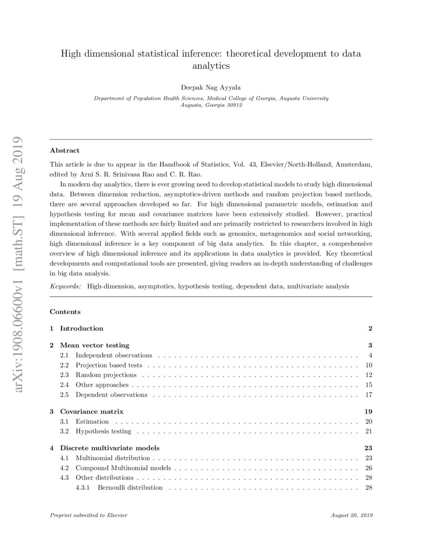 High dimensional statistical inference: theoretical development to data ...