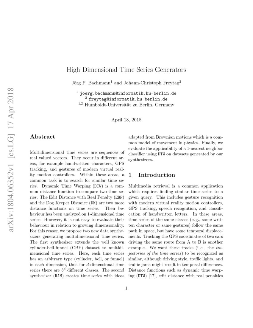 High Dimensional Time Series Generators | DeepAI