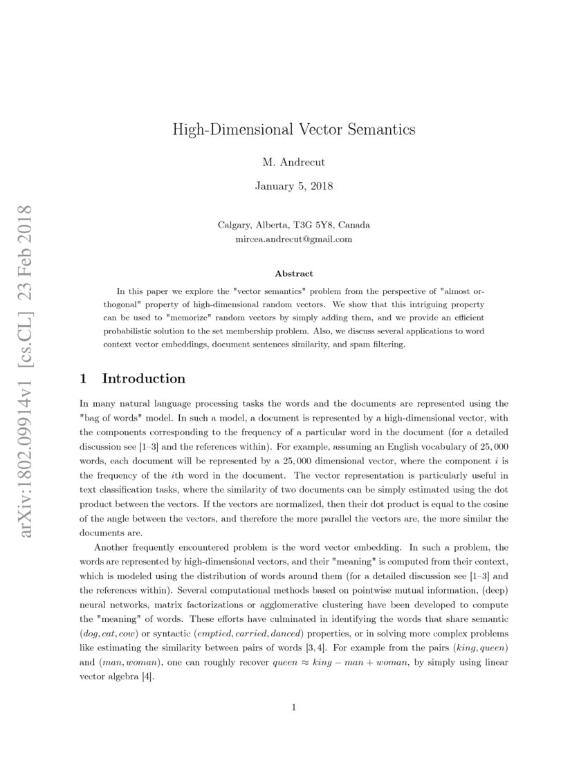 High-Dimensional Vector Semantics | DeepAI