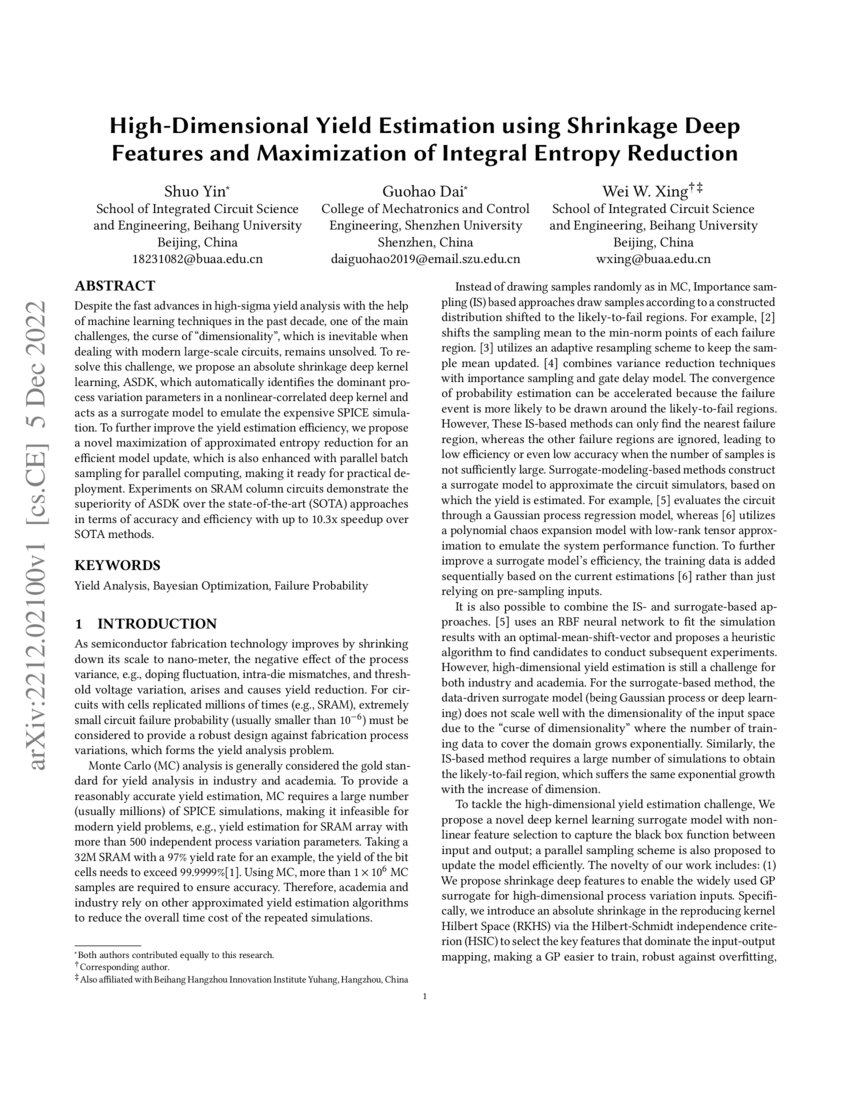 High Dimensional Yield Estimation Using Shrinkage Deep Features And