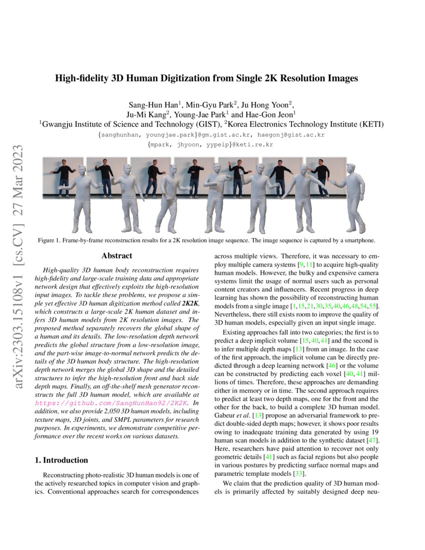 High-fidelity 3D Human Digitization from Single 2K Resolution Images | DeepAI