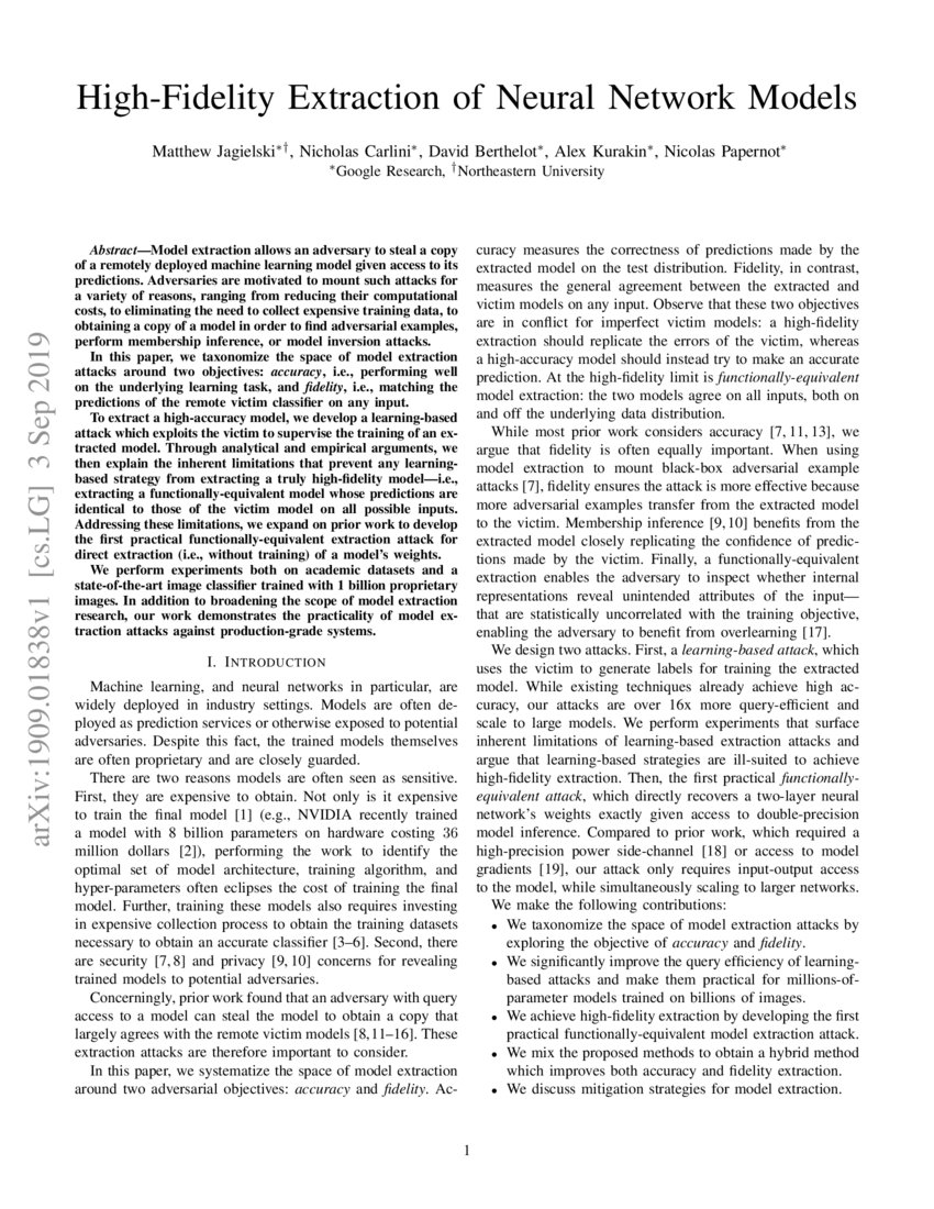 High-Fidelity Extraction of Neural Network Models | DeepAI