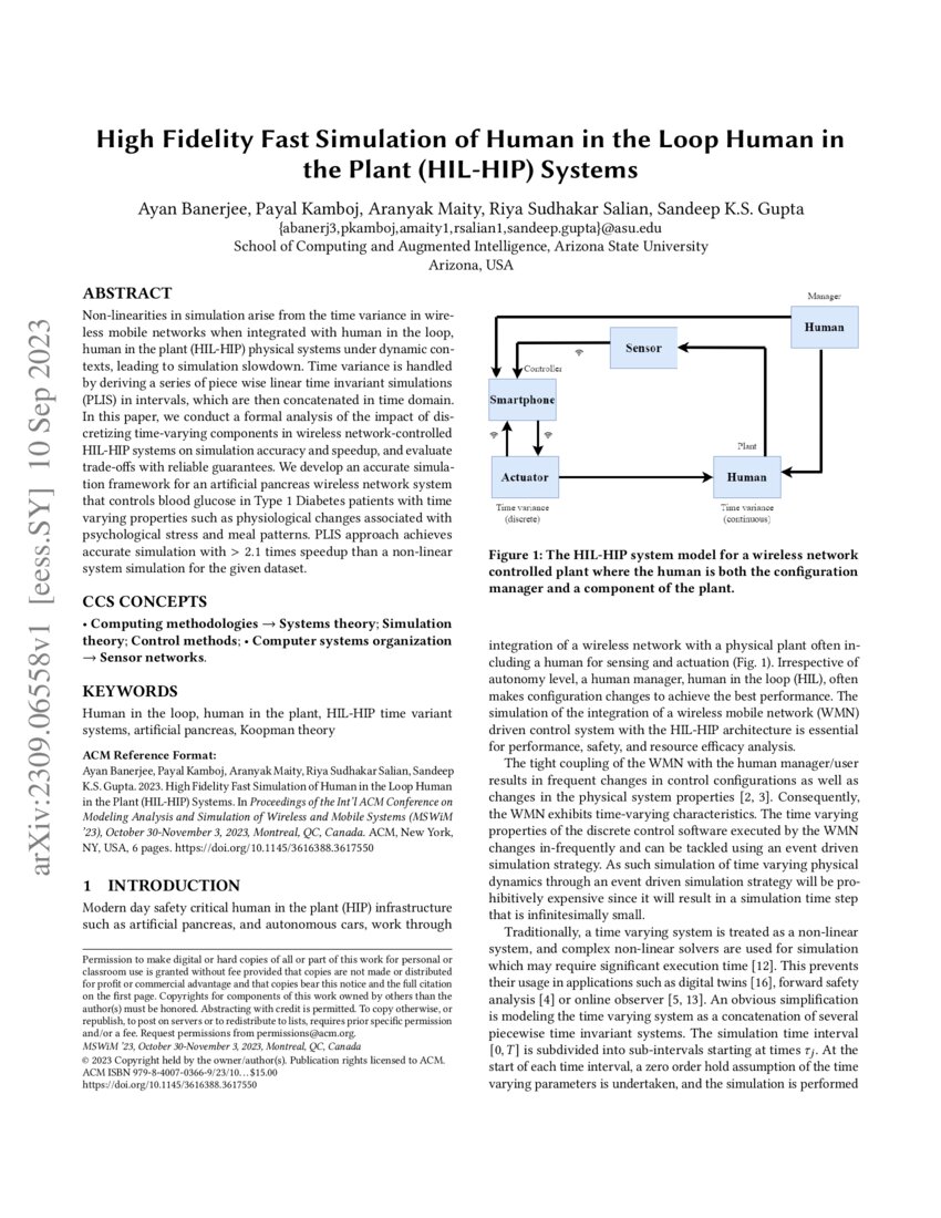 High Fidelity Fast Simulation of Human in the Loop Human in the Plant ...