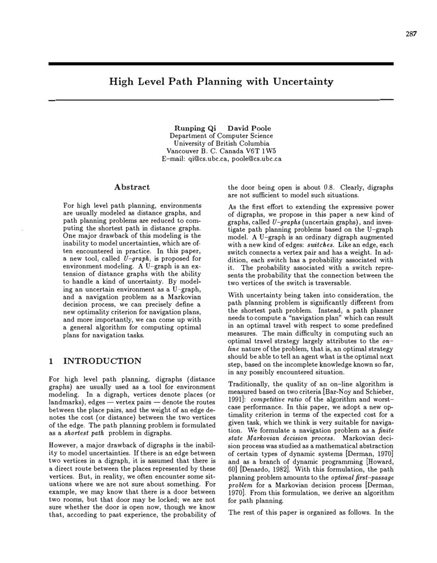 High Level Path Planning with Uncertainty | DeepAI
