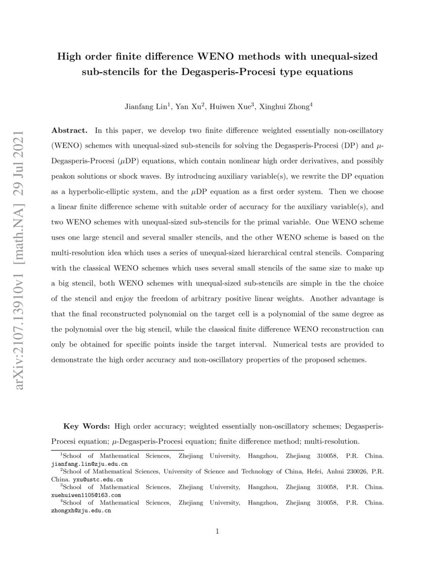 High Order Finite Difference Weno Methods With Unequal Sized Sub Stencils For The Degasperis