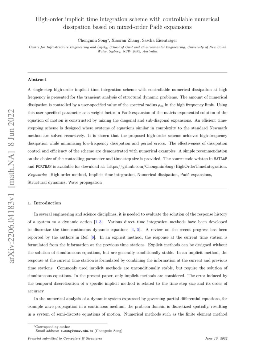 High-order implicit time integration scheme with controllable numerical dissipation based on ...