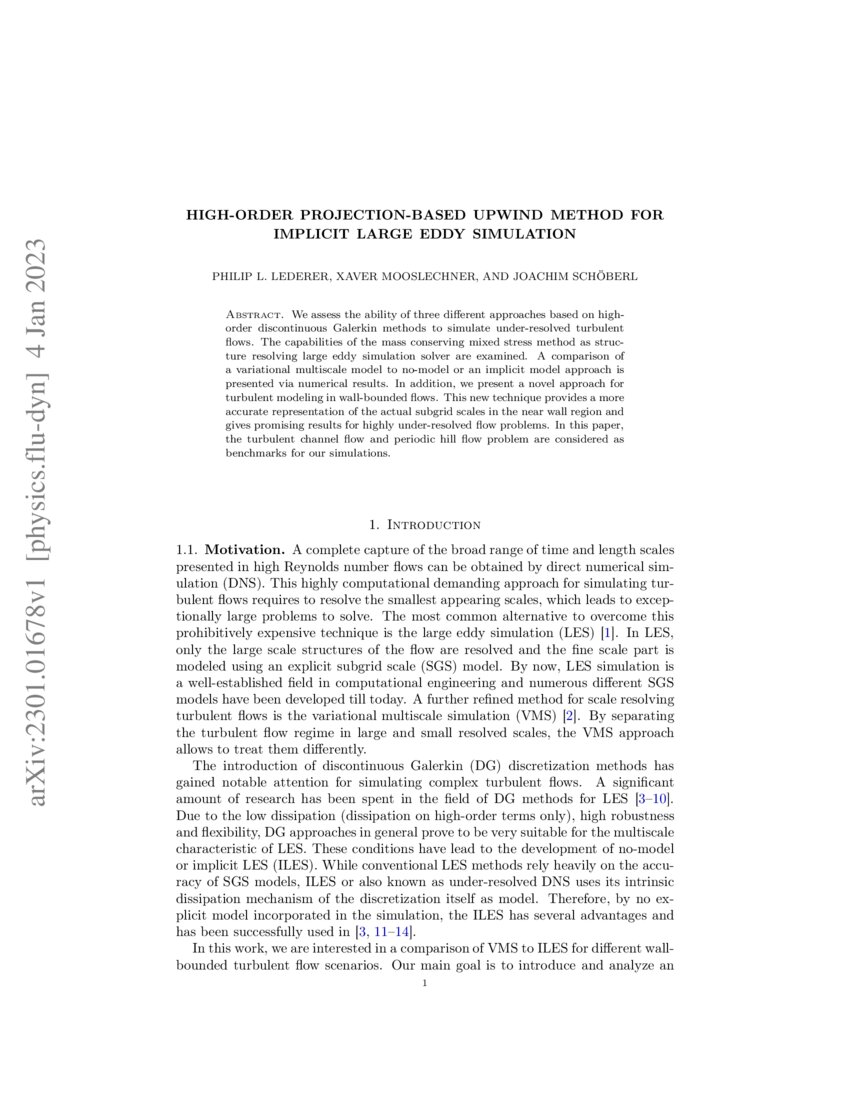 High Order Projection Based Upwind Method For Implicit Large Eddy Simulation Deepai
