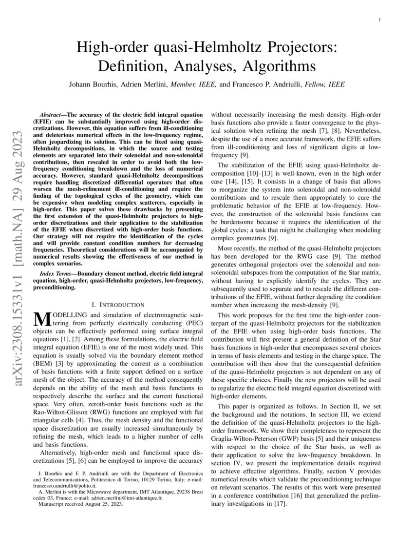 High-order quasi-Helmholtz Projectors: Definition, Analyses, Algorithms | DeepAI