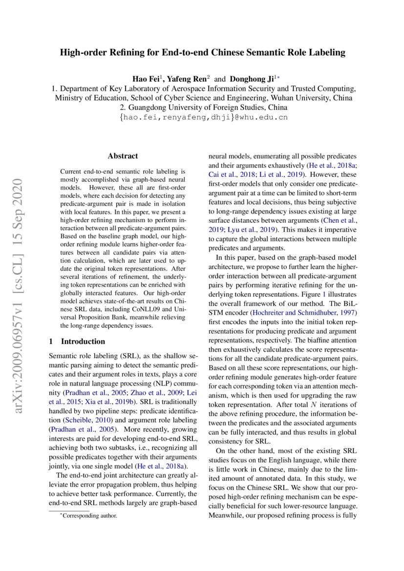High-order Refining for End-to-end Chinese Semantic Role Labeling | DeepAI