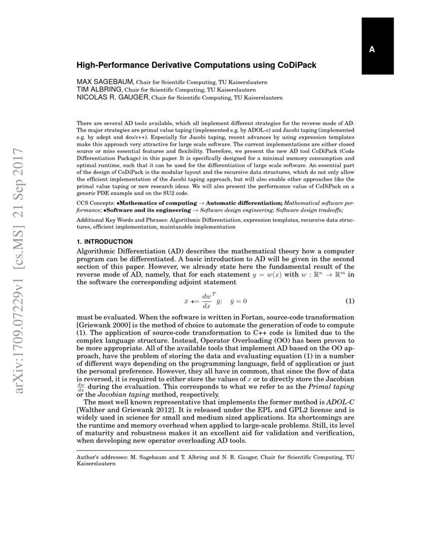 High-Performance Derivative Computations using CoDiPack | DeepAI