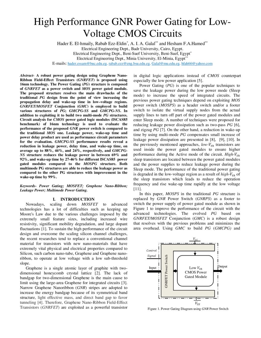 High Performance Gnr Power Gating For Low Voltage Cmos Circuits Deepai