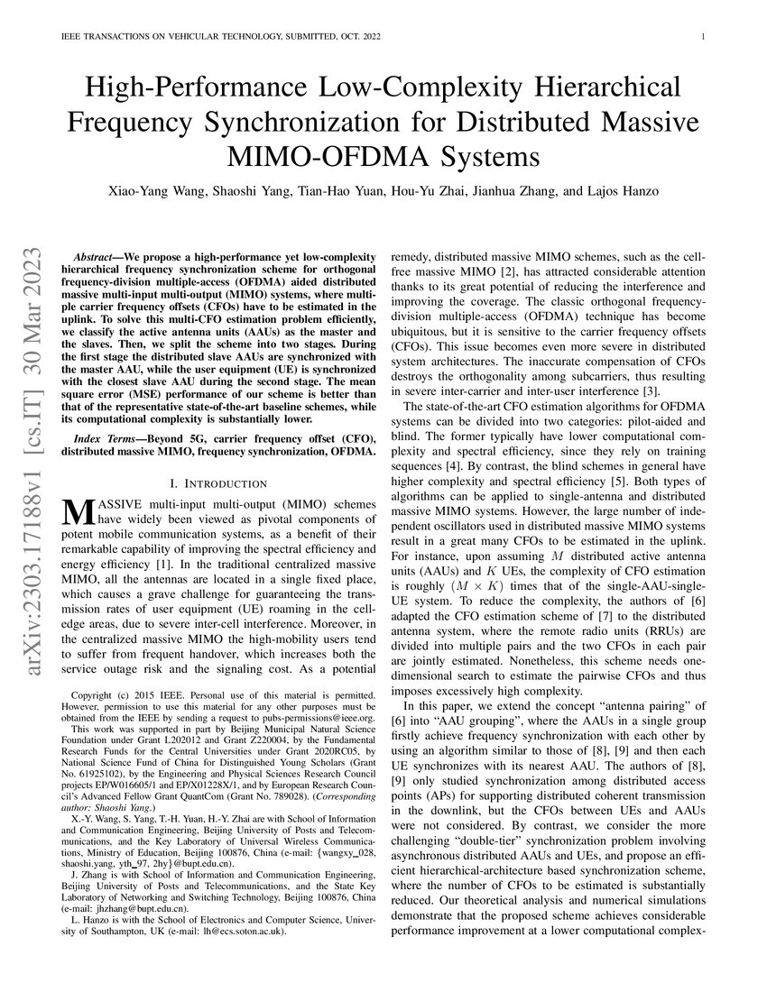 High Performance Low Complexity Hierarchical Frequency Synchronization For Distributed Massive 