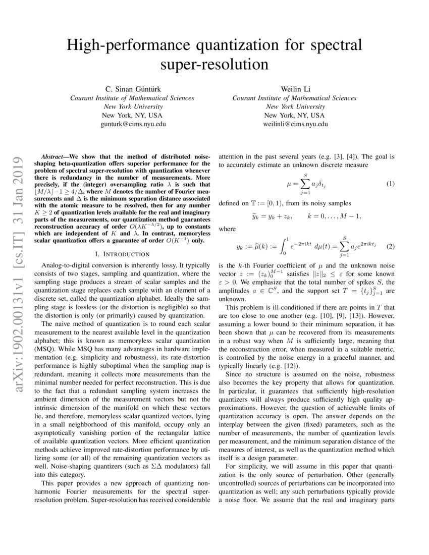 High Performance Quantization For Spectral Super Resolution Deepai