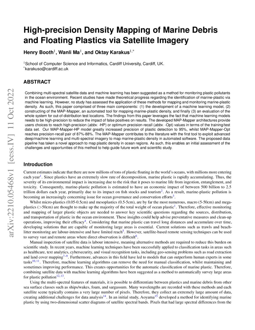 High-precision Density Mapping of Marine Debris and Floating Plastics via Satellite Imagery | DeepAI