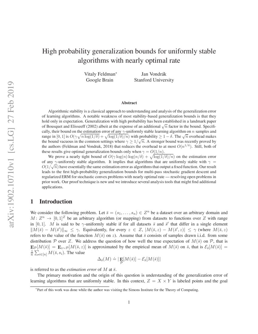 High probability generalization bounds for uniformly stable algorithms with nearly optimal rate ...