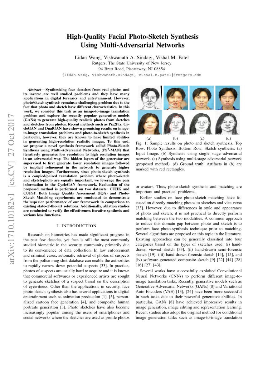 High-Quality Facial Photo-Sketch Synthesis Using Multi-Adversarial Networks | DeepAI