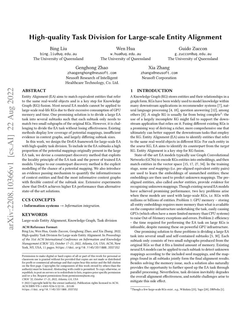 High-quality Task Division for Large-scale Entity Alignment | DeepAI