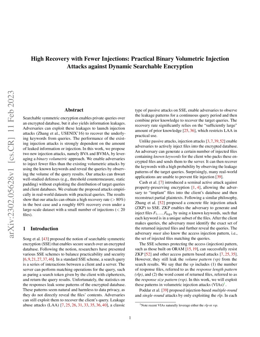 High Recovery With Fewer Injections Practical Binary Volumetric Injection Attacks Against