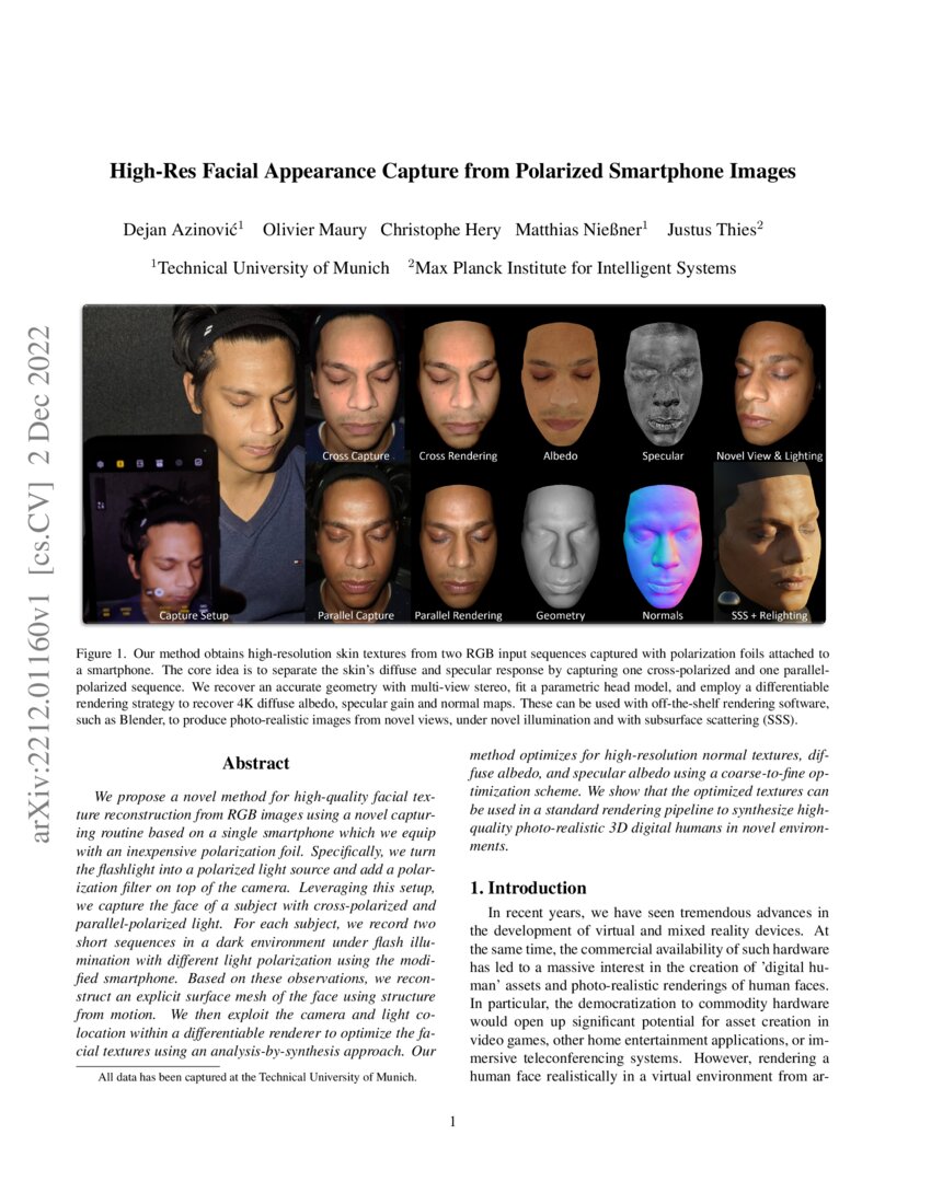 High-Res Facial Appearance Capture from Polarized Smartphone Images ...